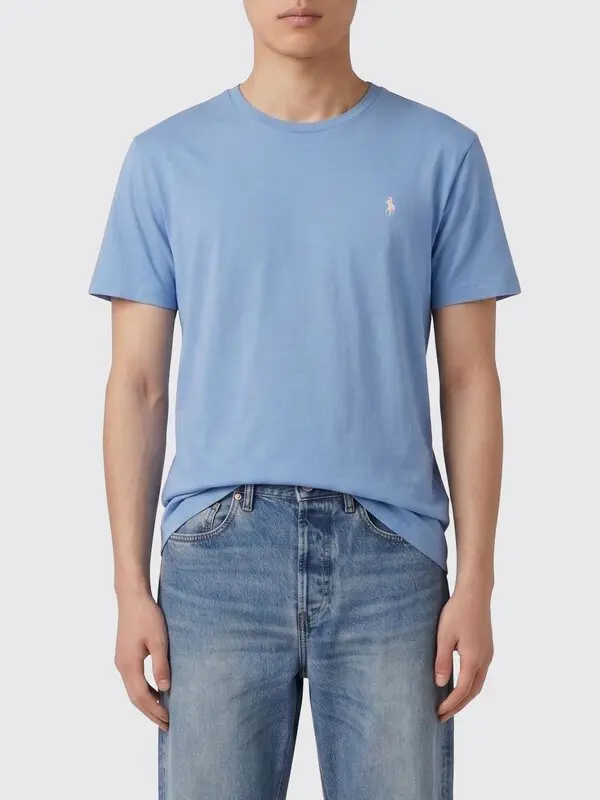 Polo Ralph Lauren Slim Fit Cotton T-shirt With Embroidered Logo And Crew Neck - Gnawed Blue