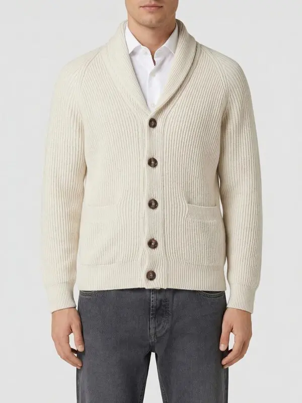 Brunello Cucinelli Cotton Cardigan With Shawl Collar - Natural