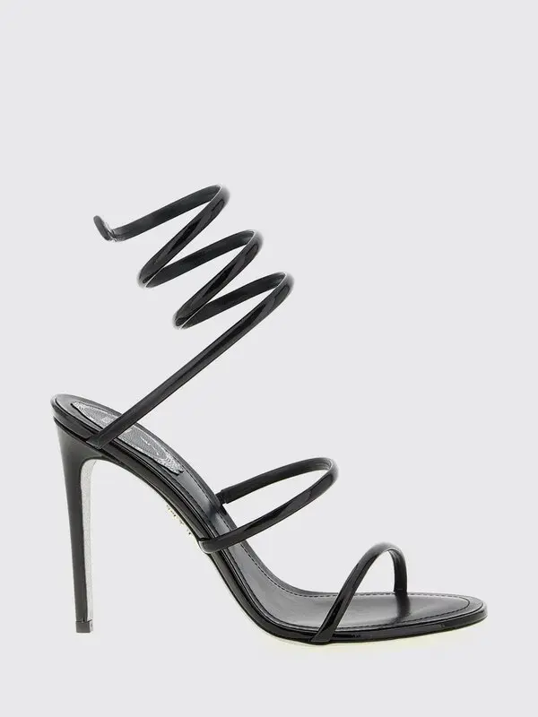 Rene Caovilla Cleo Patent Leather Spiral Stiletto Sandals - Black