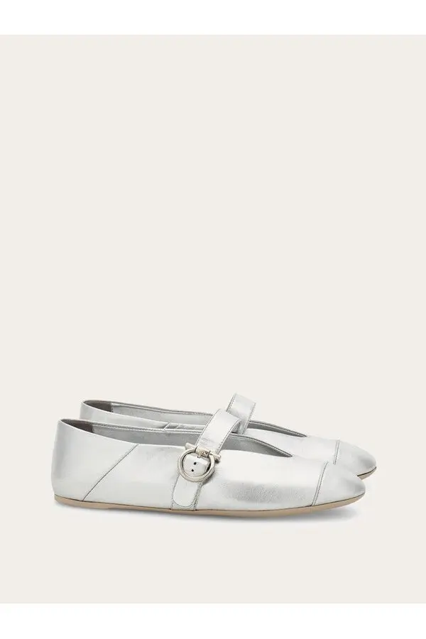 FERRAGAMO Gancini Ballet Flat - Silver