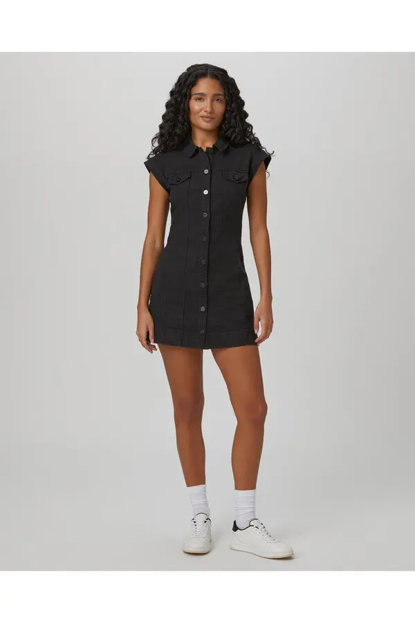 paige dekalb denim mini dress Paige Dekalb Mini Denim Dress In Black - 49% Off