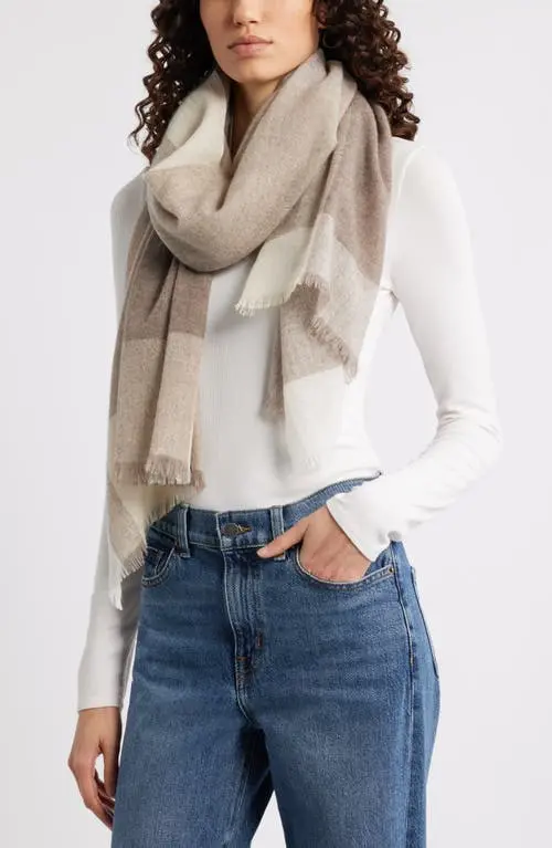 Nordstrom Textured Cashmere Scarf - Tan Plaid