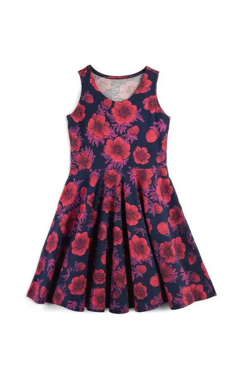 MIGHTLY Organic Cotton Sleeveless Fit & Flare Dress - Navy Poppy