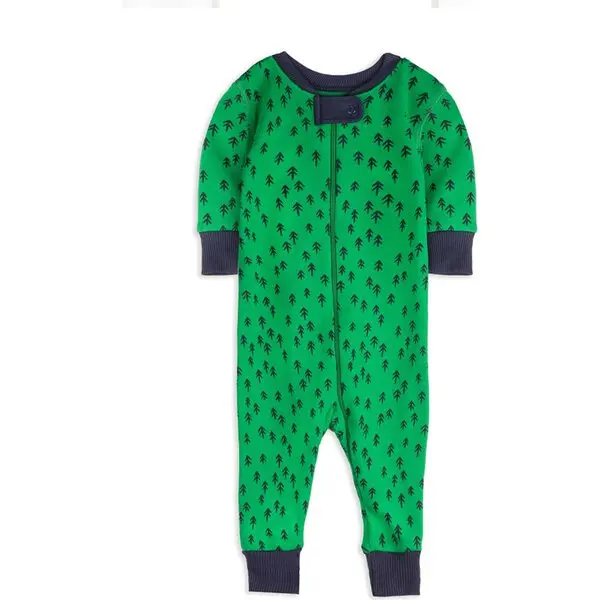 MIGHTLY Organic Cotton Print Snug Fit Baby Pajamas - Evergreen Trees
