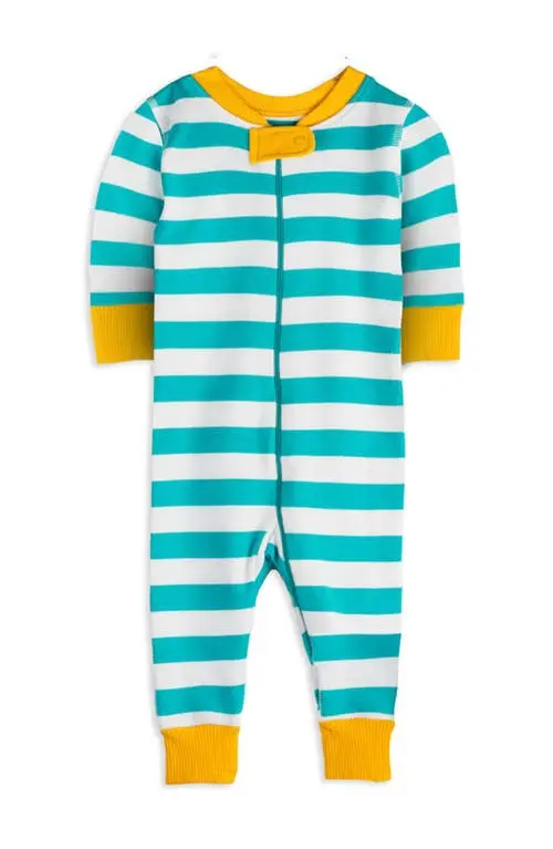 MIGHTLY Organic Cotton Snug Fit Baby Pajamas - Teal Stripe