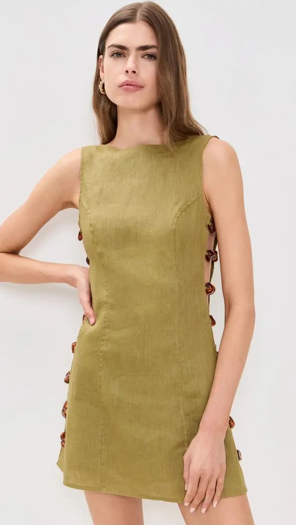 VRG GRL Tia Linen Mini Dress - Olive