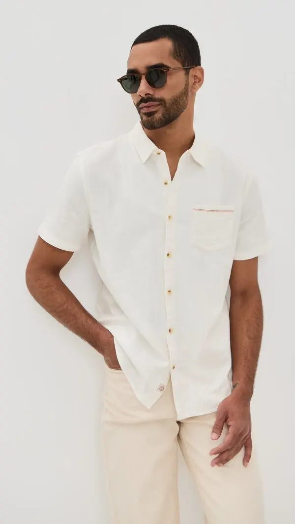 Marine Layer Classic Stretch Selvage Shirt - Natural