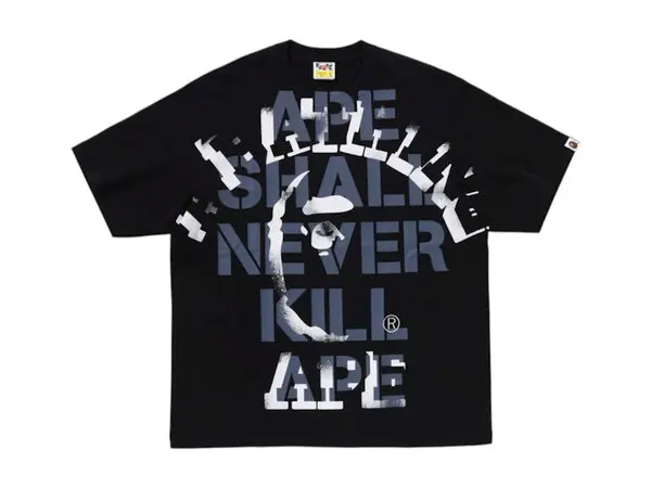 A BATHING APE Spray Print College Relaxed Fit Tee Shirt - Black