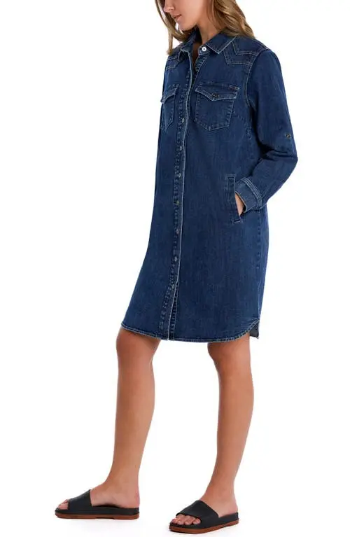 WASH LAB DENIM Long Sleeve Shirtdress - Resort Blue