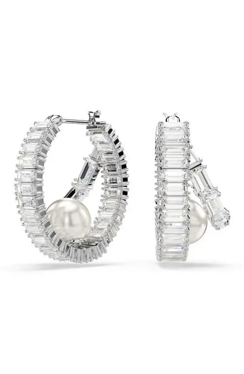 SWAROVSKI X Ariana Grande Crystal & Faux Pearl Hoop Earrings - White/ Silver