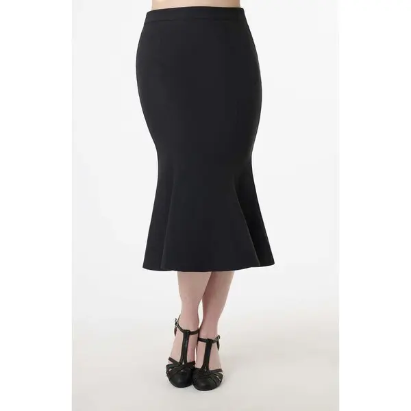 Unique Vintage Boucle Trumpet Skirt By - Black