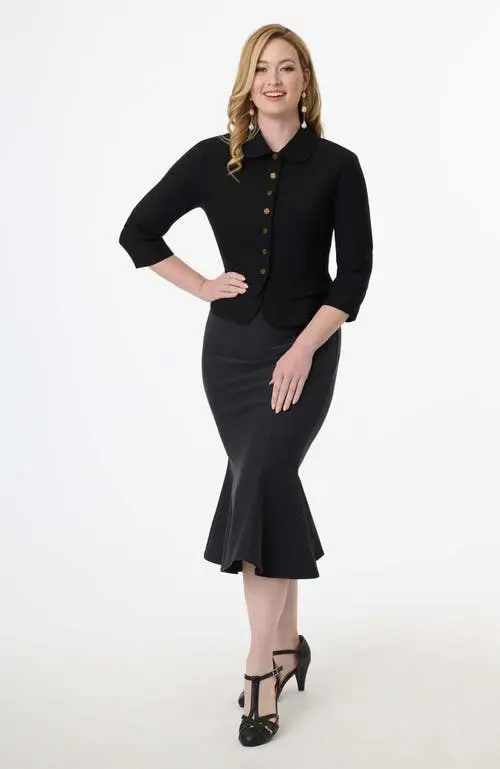 Unique Vintage Boucle Trumpet Skirt By - Black