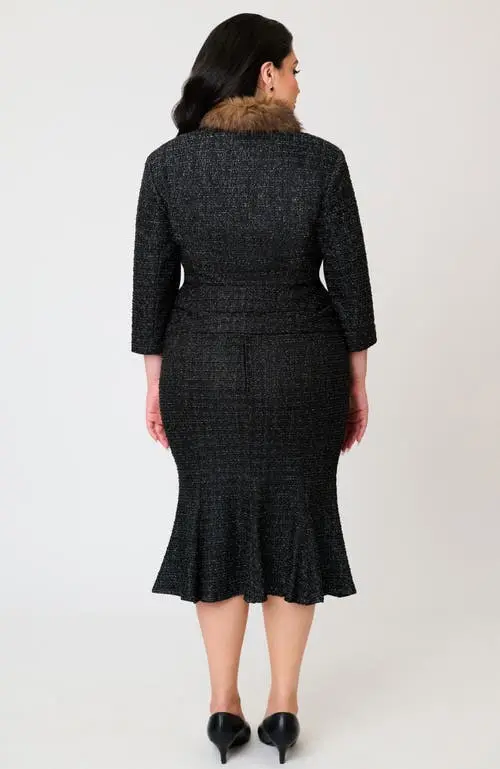 Unique Vintage Boucle Trumpet Skirt - Black Solid