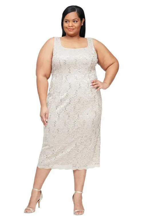 sl fashions plus size sequined lace dress Sl Fashions Plus Size Stretch Lace Gown & Jacket - Eggplant