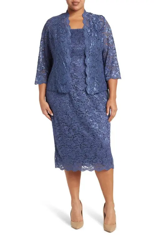 SL FASHIONS Floral Lace Sequin Cardigan & Dress Set - Wed