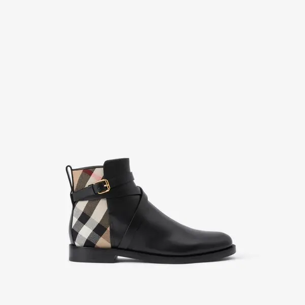 Burberry Check And Leather Ankle Boots