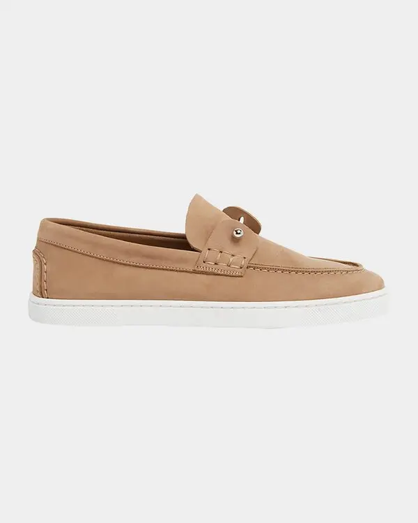 Christian Louboutin Taupe Leather Slip-Ons Chambeliboat leather slip-on shoes in beige - Christian  main image 4