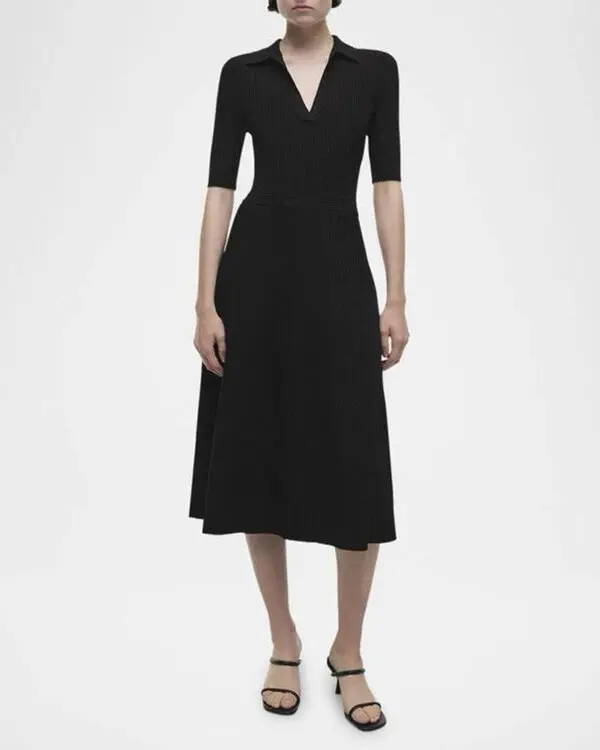 Simkhai Pati Ribbed Polo Midi Dress - Black