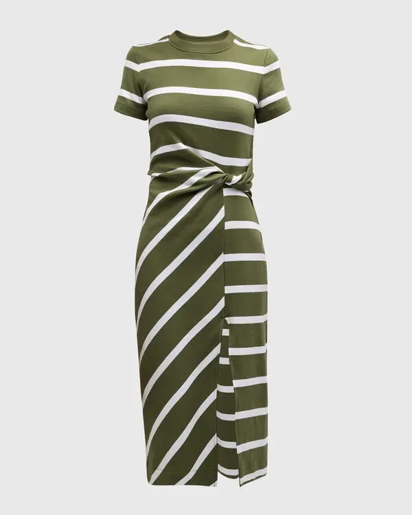 Tanya Taylor Cody Twisted-waist Striped Midi Dress - Grnwht