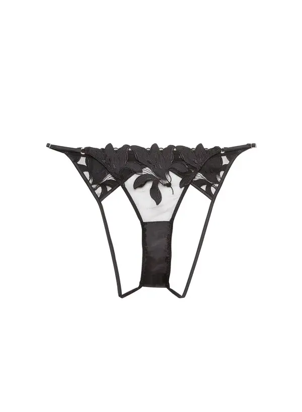 FLEUR DU MAL Lily Embroidery Ouvert Panty - Black