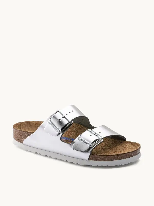 BIRKENSTOCK Arizona Soft Footbed Leather Sandals - Leather,metallic Silver