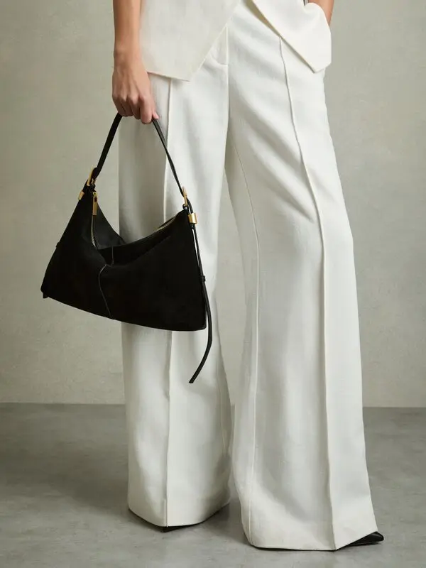REISS Vada Suede And Leather Shoulder Bag