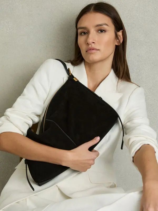 REISS Vada Suede And Leather Shoulder Bag