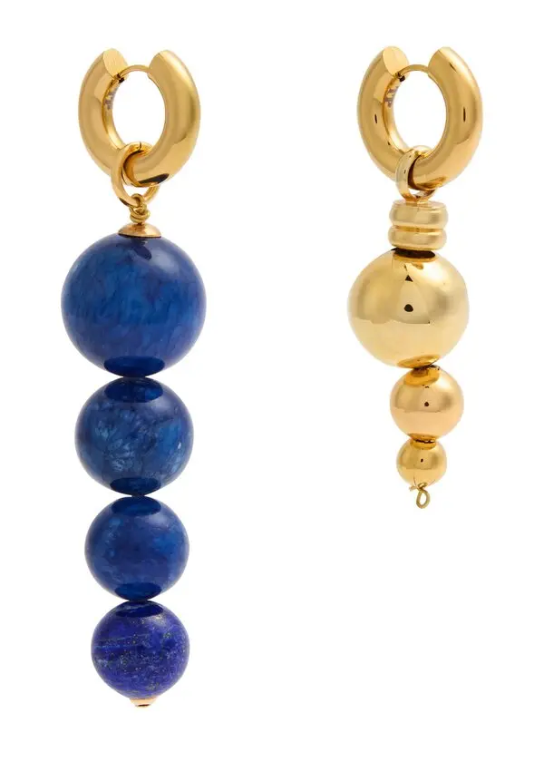 Timeless Pearly Mismatched Gold-plated Hoop Earrings - Blue