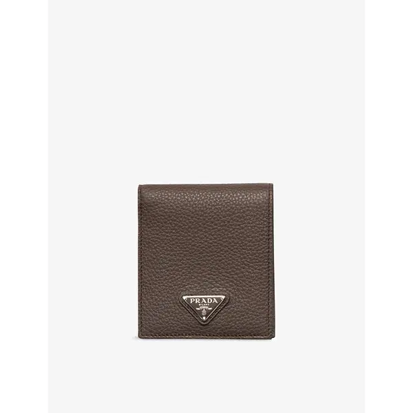 Prada Logo-plaque Leather Wallet - Grey