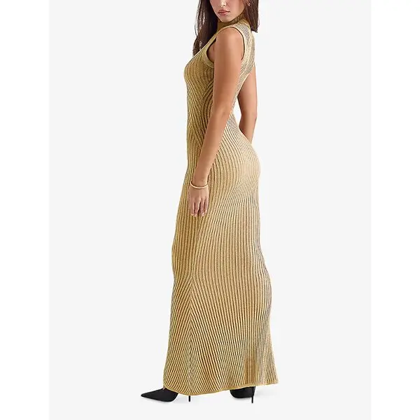 House Of Cb Emmie Ribbed Metallic-Knit Maxi Dress In Gold - 53% Off |  Editorialist