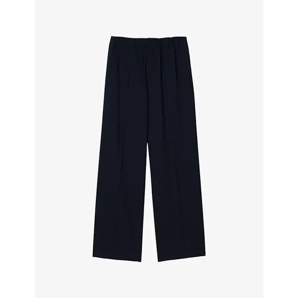 Sandro Stretch Wool-blend Wide-leg Trousers - Navy Blue
