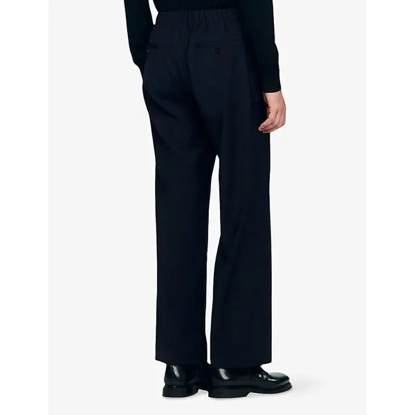 Sandro Elasticated Waist Wide-leg Stretch Wool-blend Trousers - Navy Blue
