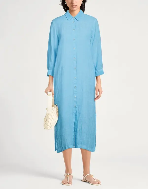 lino 120 dresses 120% Lino Crinkled Maxi Dress With Deep V-Neckline