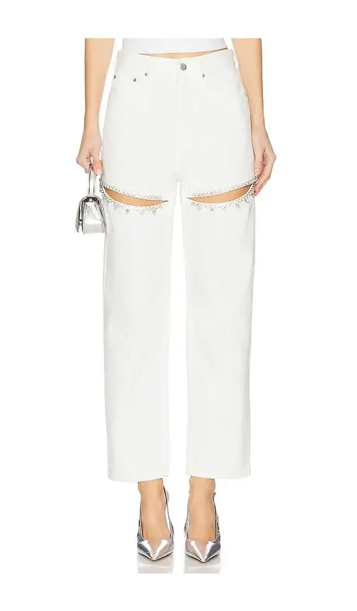 AREA Crystal Slit Jeans - White