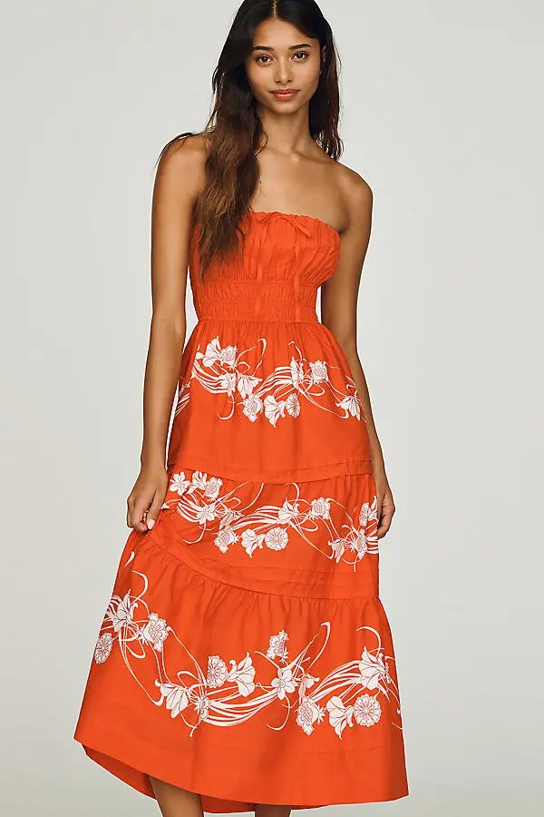 THE SOMERSET COLLECTION BY ANTHROPOLOGIE The Somerset Strapless Maxi Dress - Red Floral