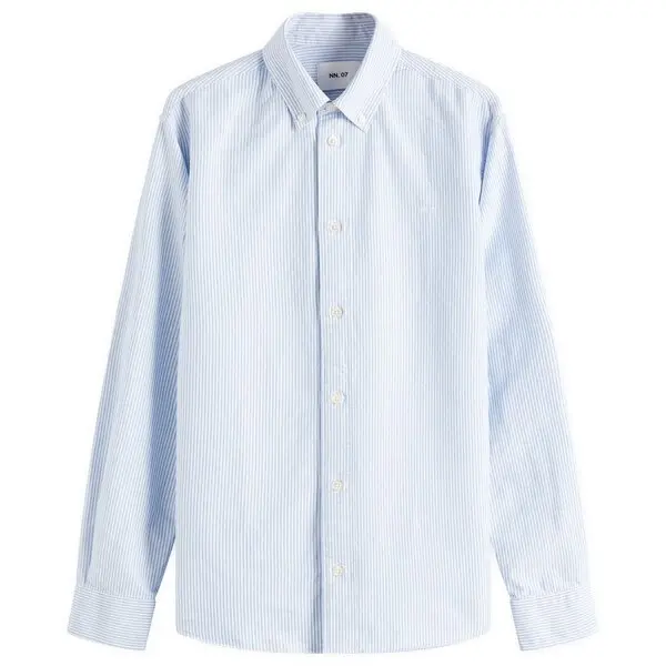 Nn07 Colby Logo Oxford Shirt - Blue Stripe