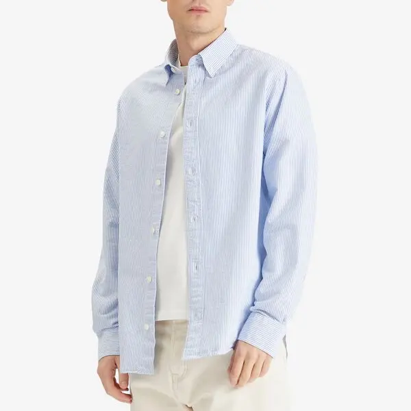 Nn07 Colby Logo Oxford Shirt - Blue Stripe