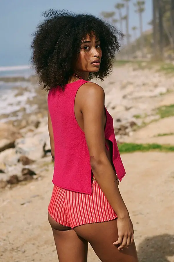 Free People Lizzie Sleeveless Ribbed Knit Top - Love Potion