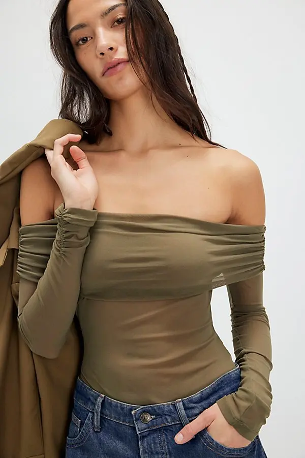 Free People Forget Me Not Bodysuit - Olive