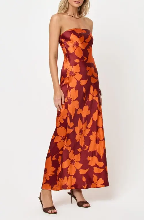L*Space Floral Satin Strapless Dress - Cocobolo