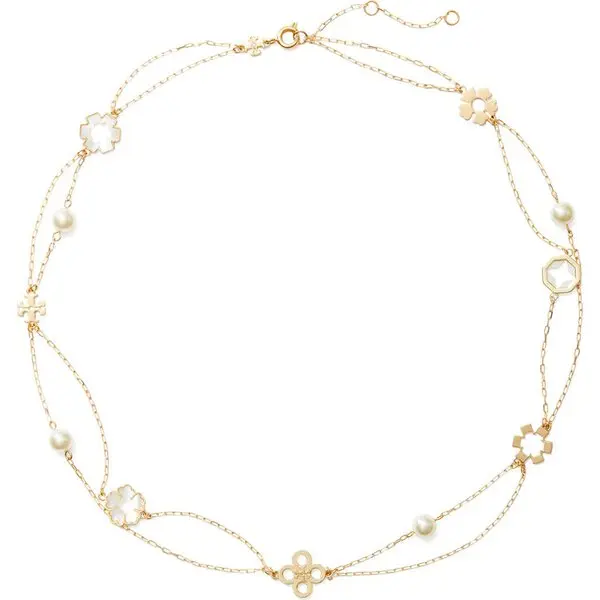 Tory Burch Kira Clover Layered Necklace - Tory Gold/mother Of Pearl