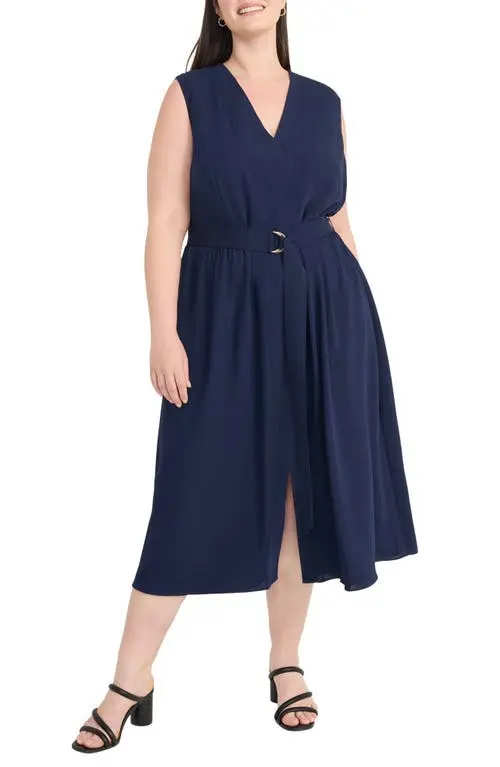 Maggy London Sleeveless Belted Midi Dress - Navy Blazer