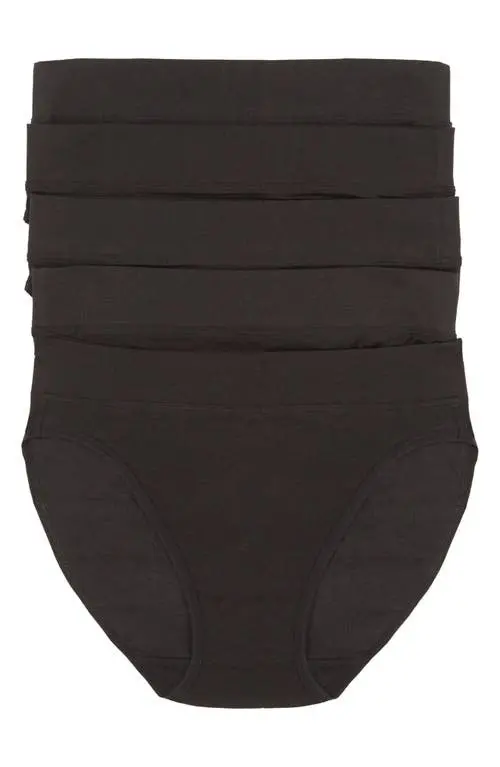 Felina 5-pack Stretch Cotton High Cut Briefs - Black