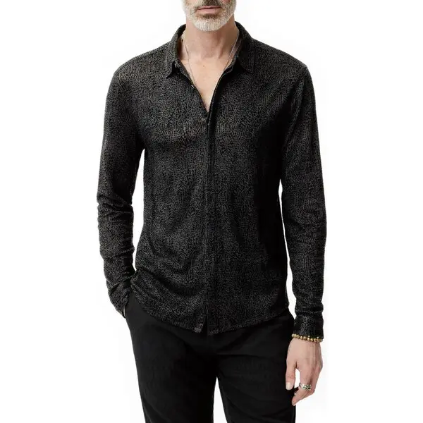 John Varvatos Carrilho Regular Fit Knit Linen Button-up Shirt - Black