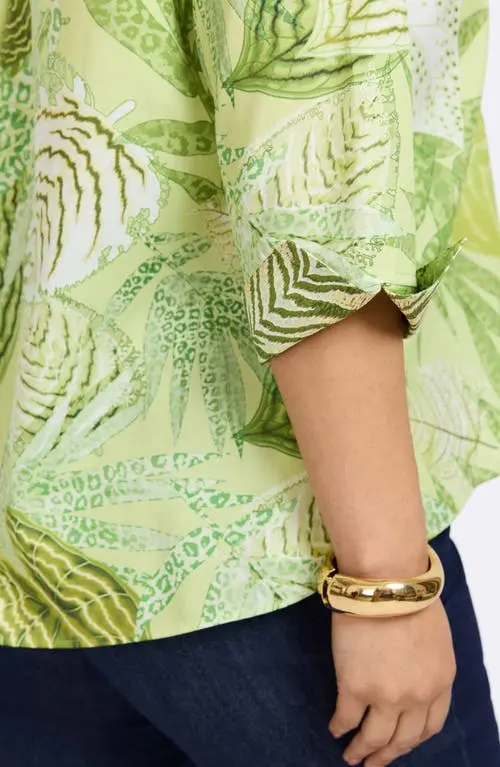Foxcroft Agnes Mixed Print Popover Top - Green Multi