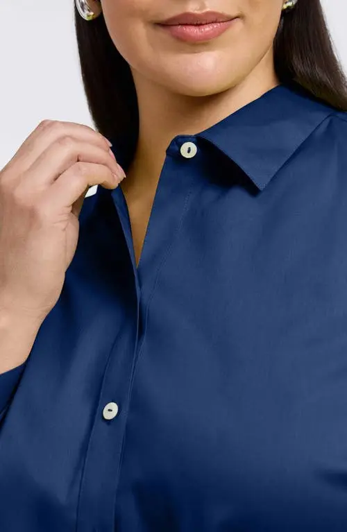 Foxcroft Scarlett Scallop Hem Button-up Shirt - Navy
