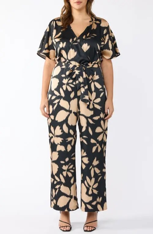 ESTELLE Noosa Floral Short Sleeve Jumpsuit - Print/ Black