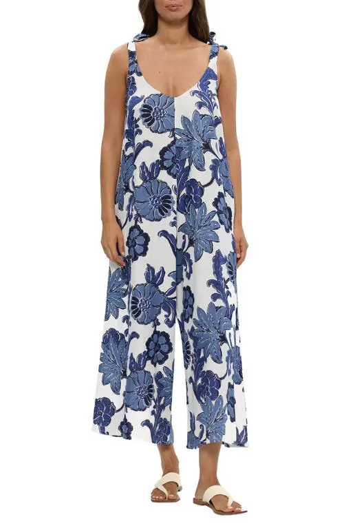 TALISMAN THE LABEL Temple Floral Wide Leg Jumpsuit - Navy Ibiza