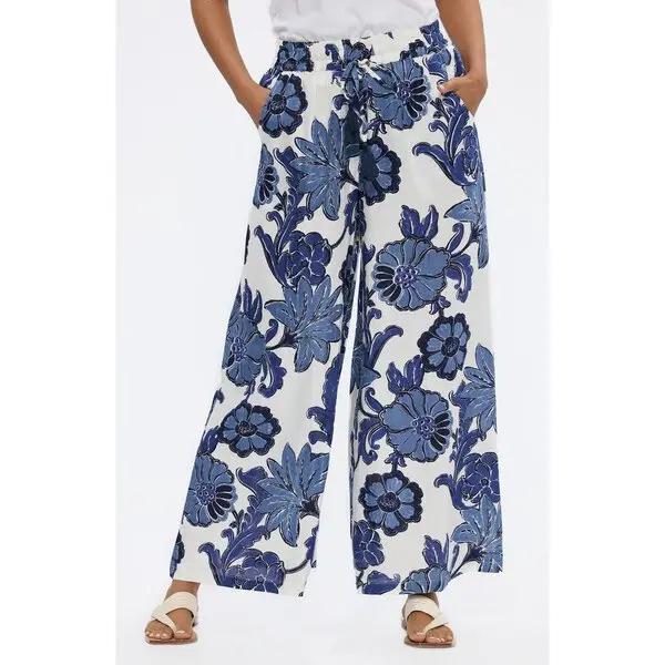TALISMAN THE LABEL Floral Wide Leg Pants - Navy Ibiza