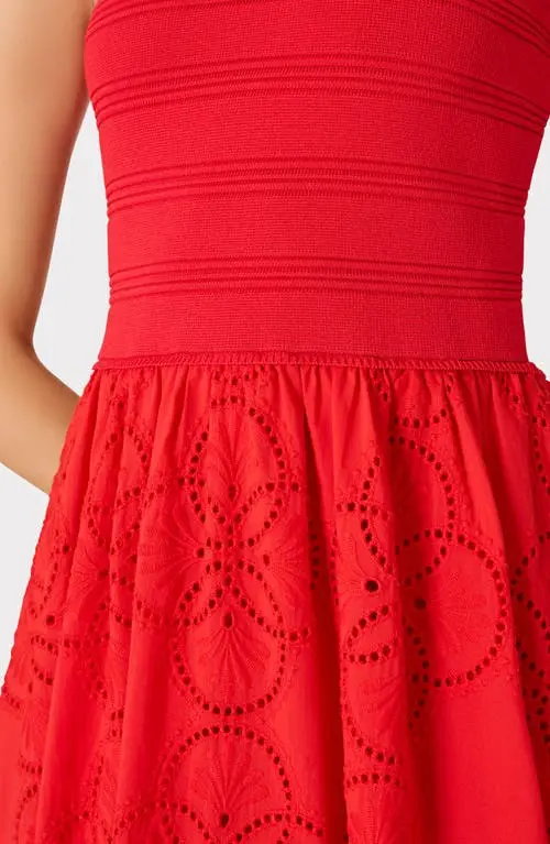 MILLY Mixed Media Midi Dress - Red